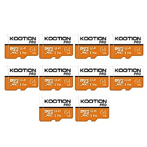 KOOTION 10-Pack 64GB Micro SD Card U3 microSDXC Memory Card C10 UHS-I A1 V30 for 4K Video Recording/Security Camera/Dash Cam/Drone/Phone, High Speed TF Flash Memory Card