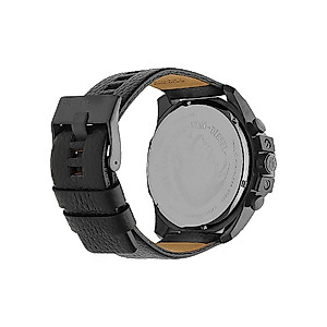 Diesel Mega Chief Stainless Steel and Leather Chronograph Men's Watch, Color: Black (Model: DZ4323)