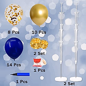 Cicicooie 2 Set Floor Balloon Stand Kit with String Light Balloon Holder Centerpieces Floor Decoration for Baby Shower Birthday Party Bachelorette Party (Blue&Gold)