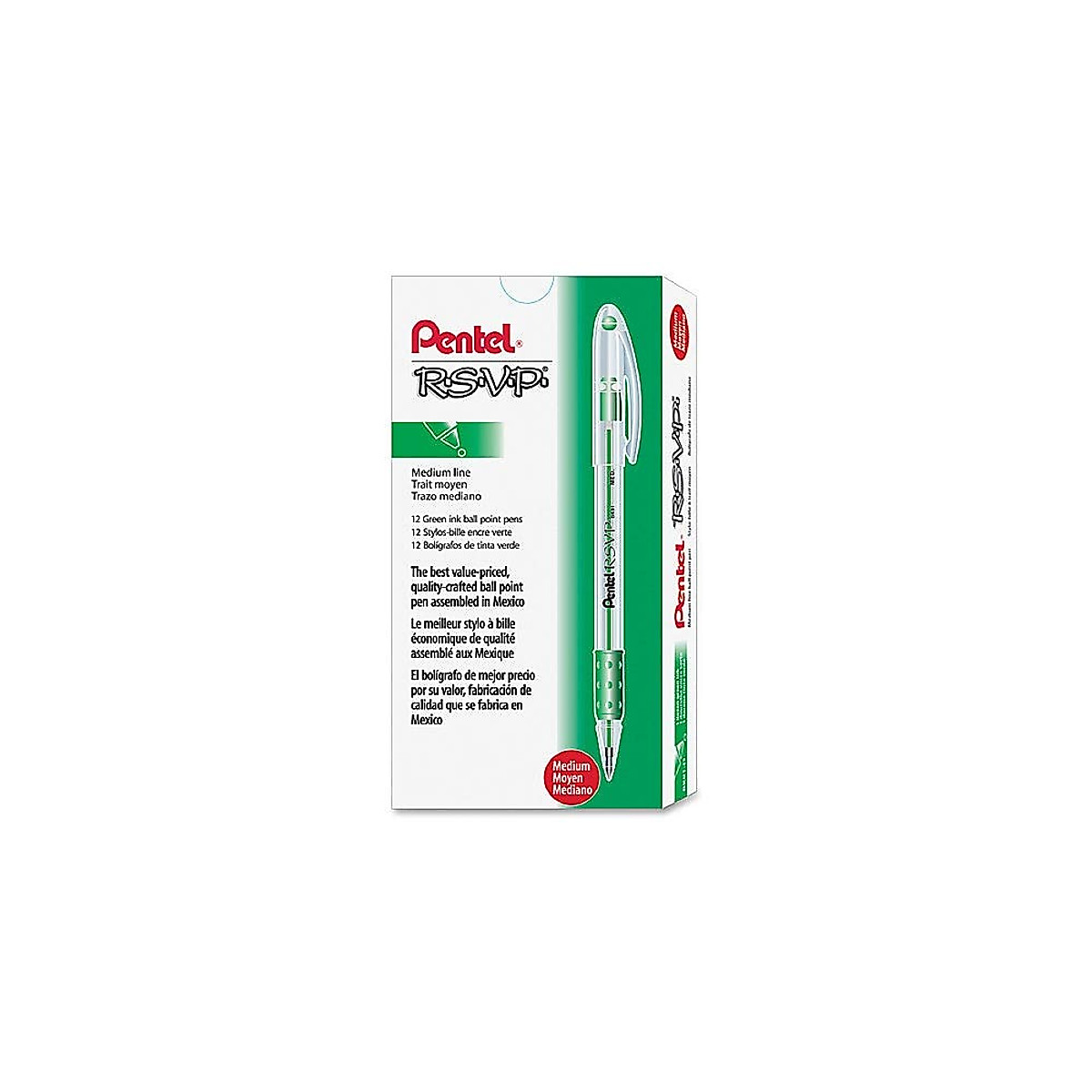 Pentel R.S.V.P. Ballpoint Pen, Medium Point, Green Ink (BK91-D) 12 Total