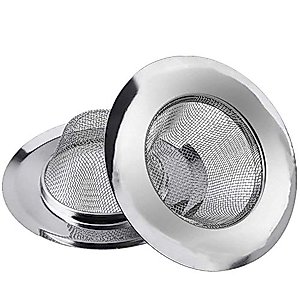 2 Pcs Stainless Steel Kitchen Mesh Silver Sink Strainer Large Wide Rim 4.5" Diameter,Perfect for Kitchen Sinks