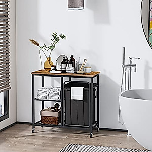 Bennio Brenny Laundry Hamper Cart with Shelves, Laundry Basket with Lid & Wheels, 2 Section Laundry Sorter, Steel Frame and Top Shelf, Pull-Out and Removable Oxford Fabric Laundry Bags