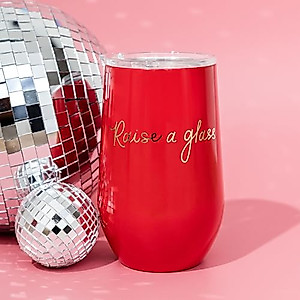kate spade new york Insulated Stainless Steel Wine Tumbler, 16 Ounce Double Wall Tumbler, Red Stemless Travel Cup with Lid, Raise a Glass