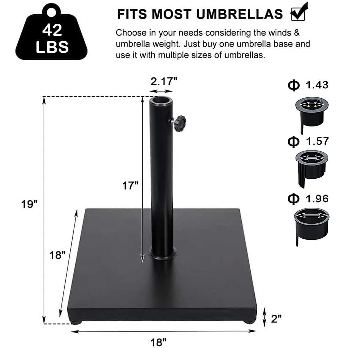 Sundale Outdoor Umbrella Stand 42lbs Heavy Duty Resin Square Umbrella Base,Black