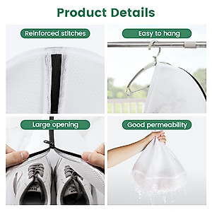 Carbrea 2 Pack Mesh Laundry Bags - Shoe Laundry Bag with Zipper Shoe Washing Machine Bag for Bras Socks Sneakers Delicates - White