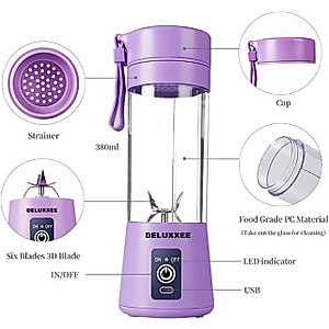 Portable Blender,Personal Blender for Shakes and Smoothies,Personal Size Blenders with USB Rechargeable Mini Fruit Juice Mixer, Mini Juicer Smoothie Blender Bottles Travel 380ML (Purple, 380 ml)