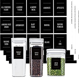 v2croft 180 Pantry Labels for Containers, Minimalist Farmhouse Style, Black Matte Stickers White Fine Line Text, Waterproof Organization Labels for Jars, Bottles & Canisters Organization Storage