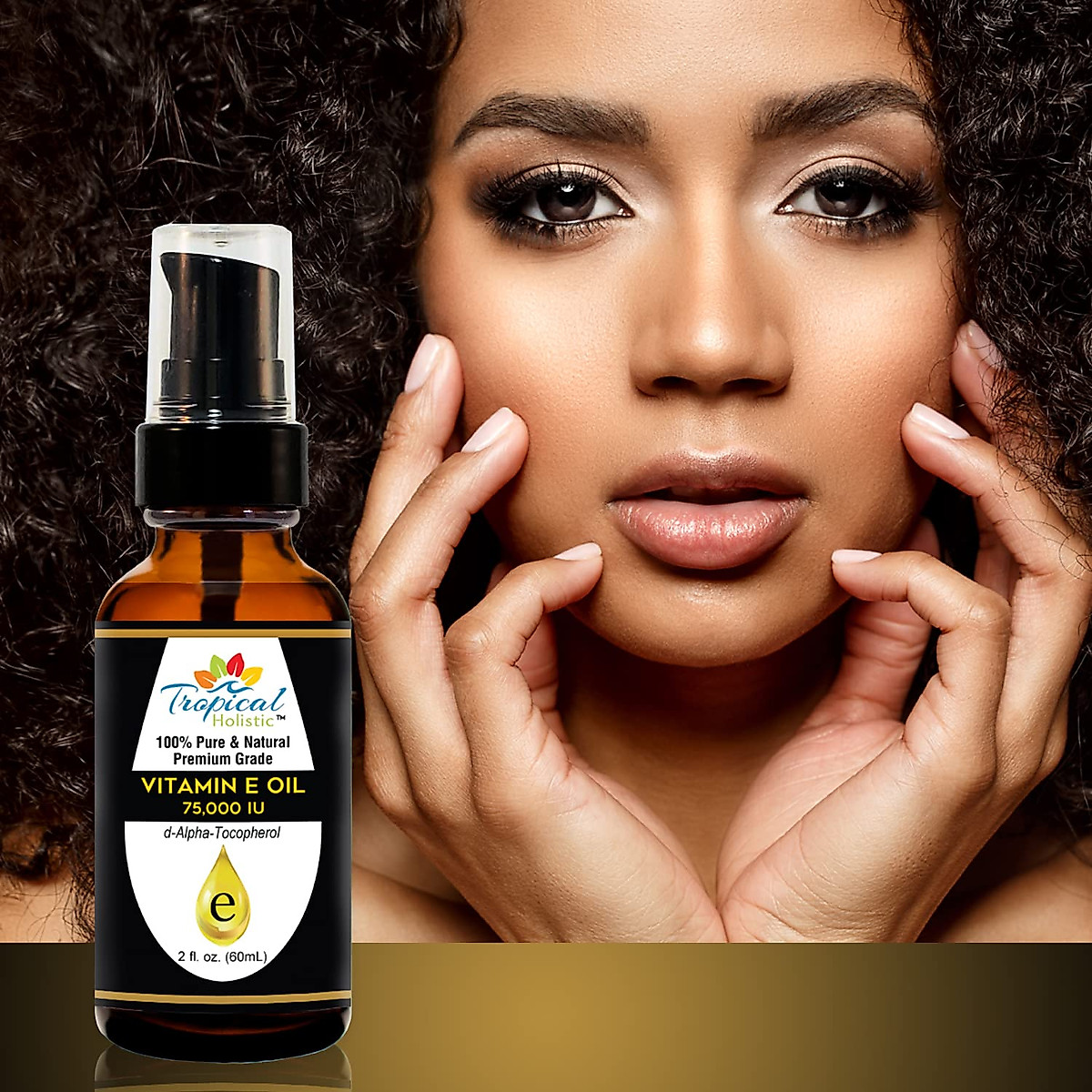 Tropical Holistic Vitamin E Oil, 100% Pure Max Strength 75,000 IU Vitamin E, Antioxidant Rich Skincare Oil for Face, Hair, Body & Nails, 2 oz