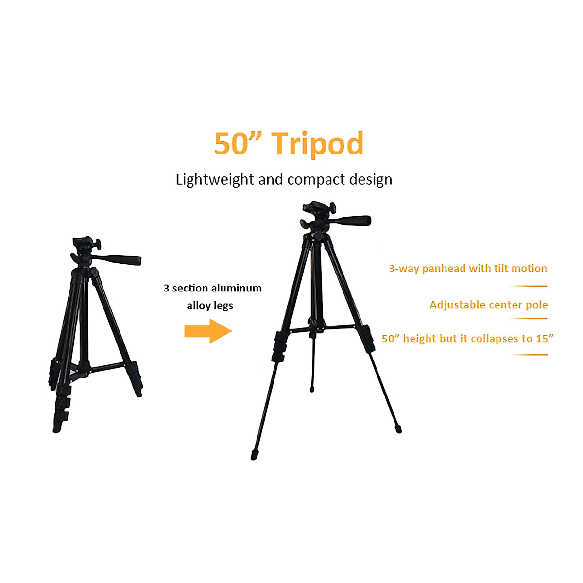 Smartphone Video Kit, Vlogging Kit, Youtuber Kit, with Microphone Light Tripod 50" Extendable Phone Clip Remote Control Compatible with iPhone/Smartphone/Cameras