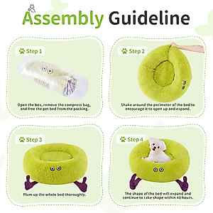 Mooncube Calming Dog Bed for Medium Dogs, 24-Inch Donut Orthopedic Round Pet Bed with Removable Squeaky Toys, Fits up to 25 lbs, Green