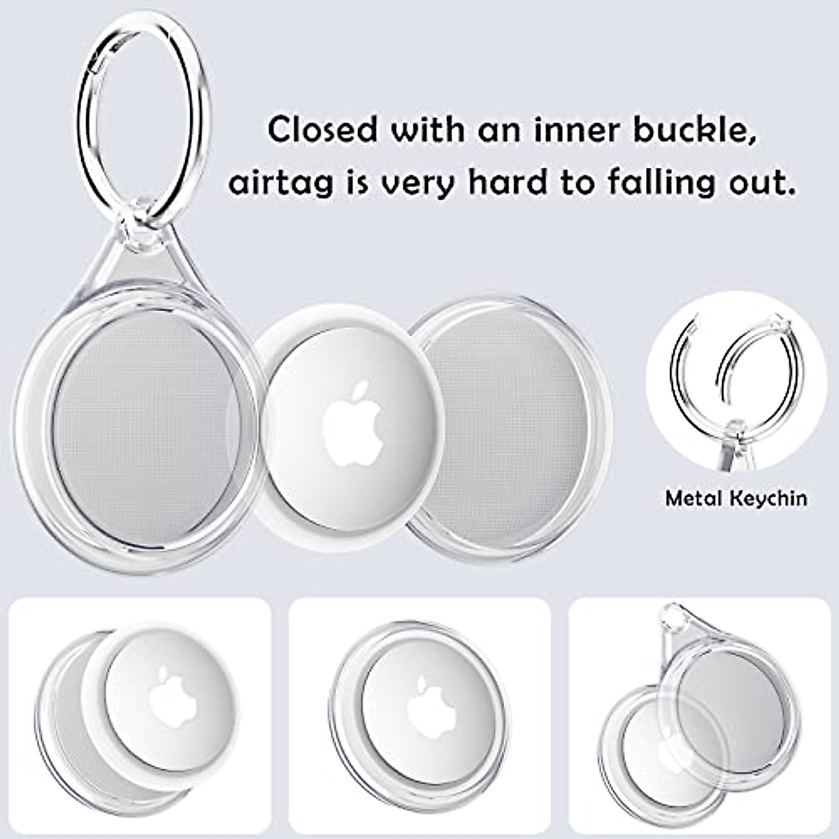 Waterproof Airtag Holder, Fhtase 4 Pack Apple Airtag Keychain, AirTag Case for Dog Collar, Luggage, Tracker Key Ring, 360 Full Body Coverage Protective Cover Clear