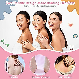 4 Pack Exfoliating Shower Bath Gloves Back Scrubber Set, 2 Exfoliating Body Scrubber Nylon Back Washer, 2 Pairs Scrub Gloves for Women Men Children Skin Pull Strap Washcloth (Pink, Gray)