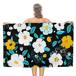Colorful Isolated Flowers Microfiber Absorbent Lightweight Beach Towels Fast Dry Oversized Sand Free Beach Blanket 31x51in for Swimming Camping Travel Gym and Yoga