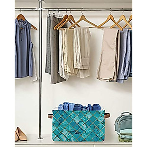 Storage Cubes Organizer with Handles, Blue Geometry Lattice Marble Storage Bins Fabric Collapsible Storage Baskets for Shelf Closet Nursery Cloth Organizers Box 2pcs-15x11x9.5in