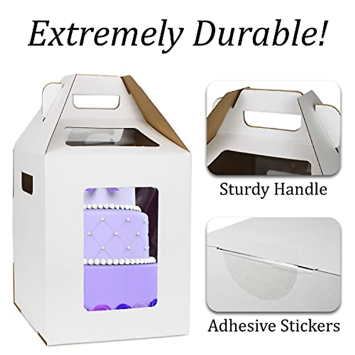 CAKINBOX Tall Cake Boxes with window and Cake Boards in 2 sizes 14x14x16 & 16x16x18 Tall Cake Carrier, Tiered Cake Box, Layer Cake Box, tier cake boxes, large cake box (PACK 4)
