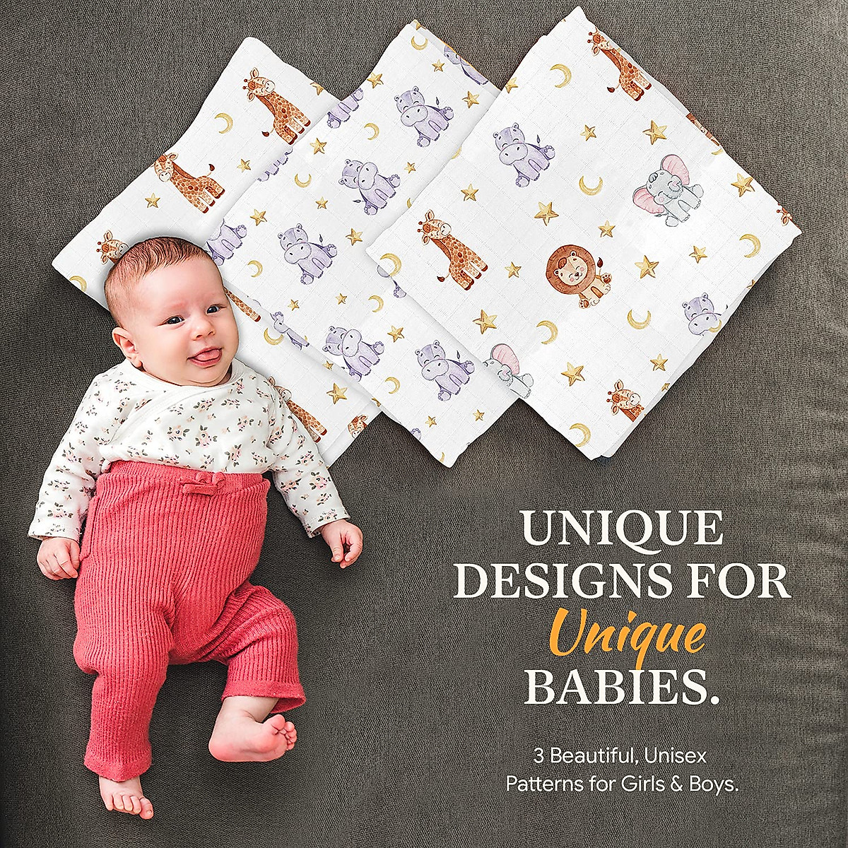 San Francisco Baby Animal Swaddle Blankets, 3-Pack – Soft, Bamboo Rayon and Cotton Baby Blankets for Boys and Girls Promote Sound Sleep – 47x47 in. Receiving Blanket/Multipurpose Baby Essentials