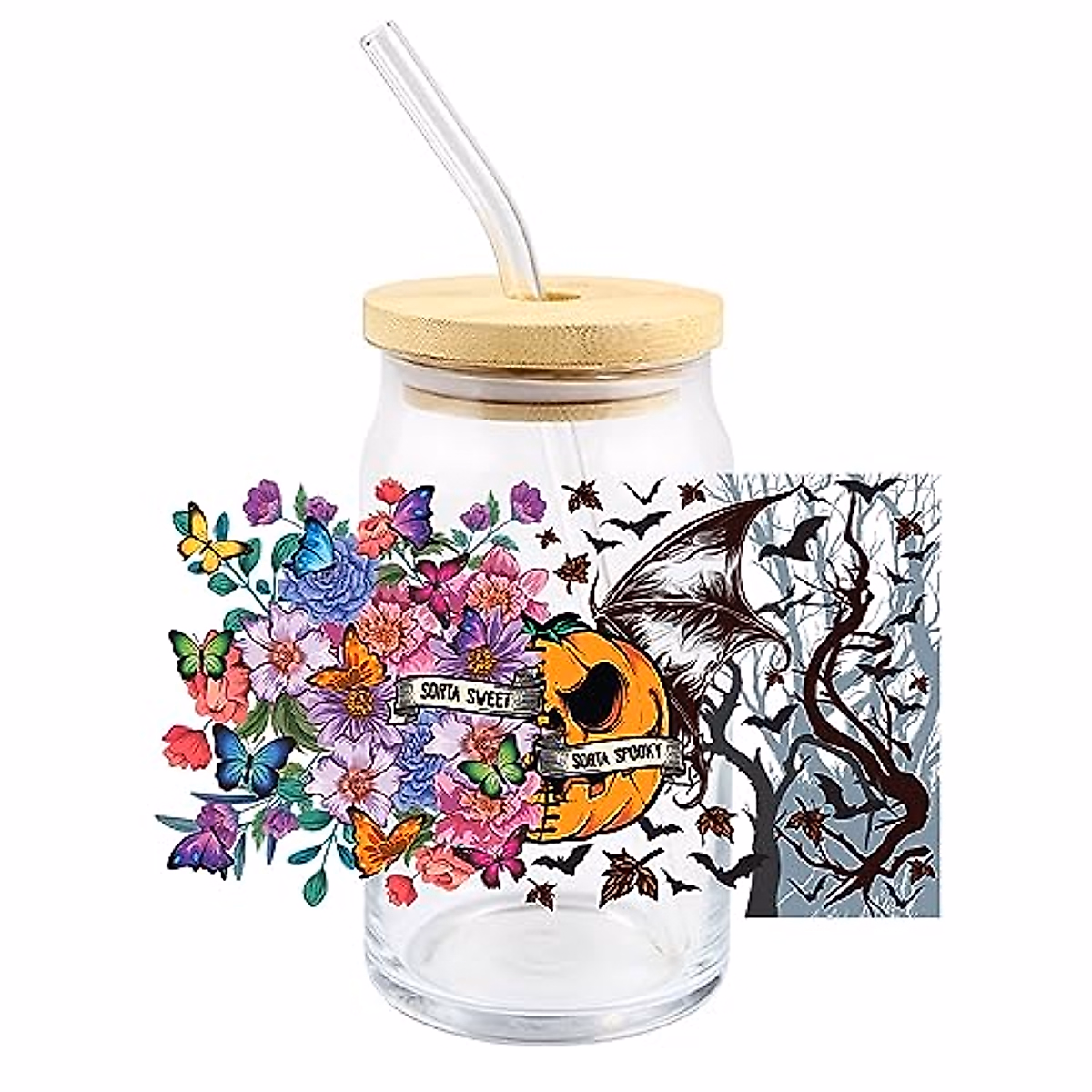 10 Sheets Halloween UV DTF Transfer Sticker 3D Cups Wraps Stickers for 16oz Libbey Glass Mug Waterproof Rub on Transfers Decal for Crafts