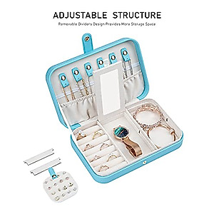 V-LAFUY Jewelry Travel Box Small Jewelry Travel Case with Mirror, Portable Jewelry Box Travel for Women Girl, Jewelry Case for Traveling, Blue N