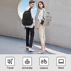 Mixi Travel Laptop Backpack, Lightweight Durable School Bookbag Men Woman 15.6" Computer Bag, Water Resistant Outdoor Hiking Backpacks with Multifunction Pockets, 17 Inch, Beige