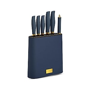 Generic Beautiful 7-Piece Slim Block Knife Set with Gold Blades and Blue Block