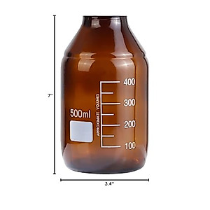 Basstein Lab Media Storage Amber Bottles Brown Graduated Glass Container GL45 Screw Cap Leakproof Multi-Purpose for Scientific | Pack of 8 (Orange,500ml)
