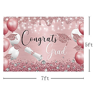 MEHOFOND 7x5ft Rose Gold Congrats Grad Backdrop Graduation Decorations Class of 2024 Ceremony Banner Pink and White Balloons Prom Supplies Photography Studio Props