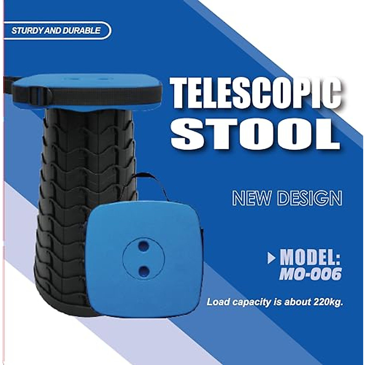 Hesanzol Square Telescopic Stool Portable Retractable Folding Stool Lightweight and More Sturdy Collapsible Stool for Adults Indoor Outdoor Load Capacity 500lbs (Square-Black)