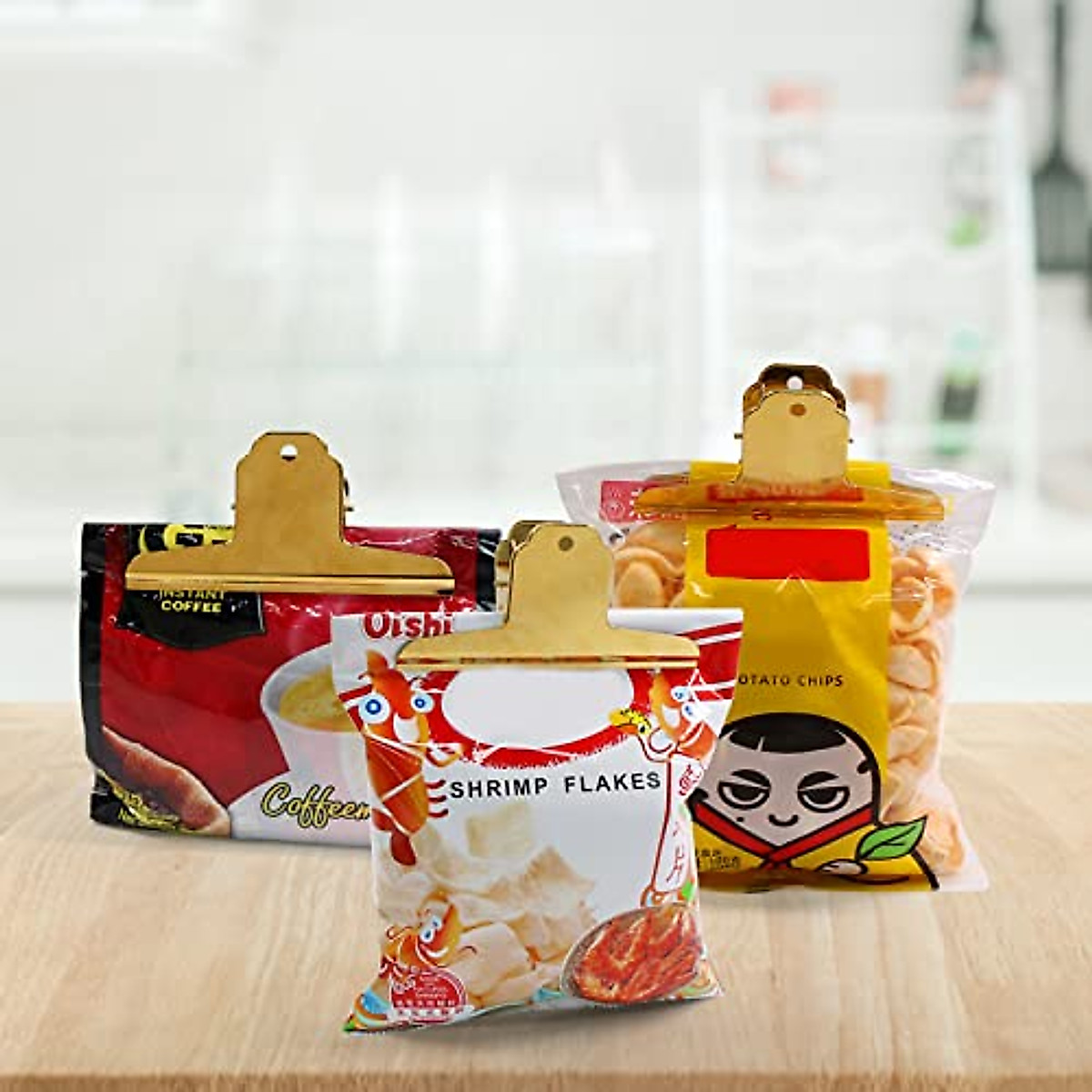 Large Bull Paper Clips Gold, Coideal 3 Pcs 145mm Big Metal File Binder Clip Clamps for Office, Food Bags (5 7/10 Inch)