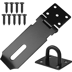 Padlock Hasp 4 Inch Door Hasp Latch Lock Stainless Steel Padlock Clasp Black Hasp Lock Gate Hasp with Fixing Screw for External Doors Window Cabinet Pet Cage
