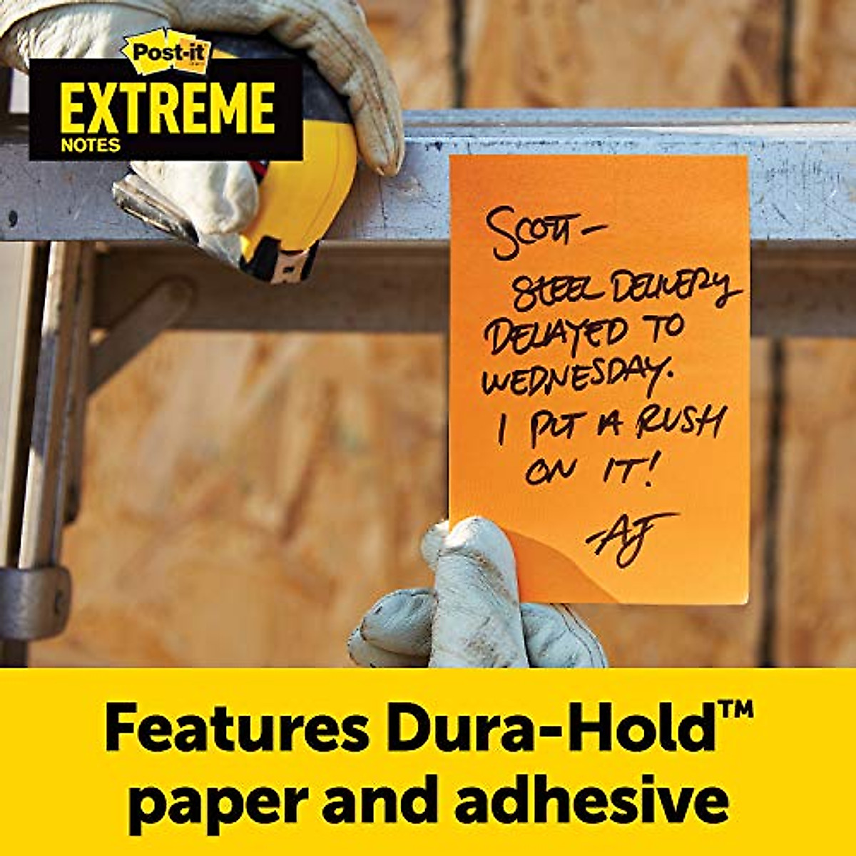 Post-it Extreme XL Notes, Works outdoors, Works in 0 - 120 degrees Fahrenheit, 100X the holding power, Orange, Yellow, Green, 25 Sheets per Pad, 9 Pads/Pack (EXT456-9CT)