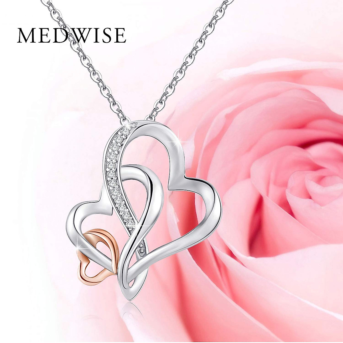 MEDWISE Three Generations Necklace for Grandma Gifts Jewelry S925 Sterling Silver Grandmother Mom Granddaughter Mothers Day Necklace Jewelry Birthday Gifts Rose Gold Tone Infinity Love Necklace