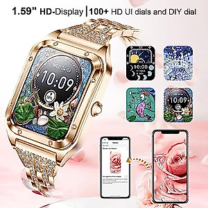 HMZSWDP Smart Watch for Women, 1.59'' Touch Screen Smartwatch, Answer/Make Call, Blood Pressure SpO2 Heart Rate/Sleep Monitor, Fitness Tracker Pedometer 21 Sport Modes for iOS & Android Phones