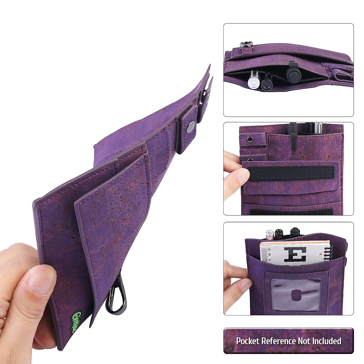 Geekidoc Premium Portuguese Cork 4-Piece Pocket Organizer Kit for Doctors, Nurses, and Students | Includes Pocket Protector, Reflex Hammer, Bandage Scissors & Rubber Coated LED Penlight | Purple