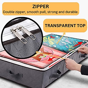 BRANDEGY Under Bed Storage Containers , 6 Pack Storage Bags – Sturdy Fabric, Clear Window and 4 Reinforced Handles – Underbed Storage Containers For Organizing Clothes, Bedding, Toys, Comforter, Towels And Pillows(Grey)