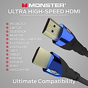 Monster 8K HDMI Cable Ultra High-Speed Cobalt 2.1 Cable - 48Gbps with eARC, 8K at 60Hz for Superior Video and Sound Quality – HDMI Cables for PS5, Apple TV, Roku, Smart TV, Xbox Series X and S – 4FT