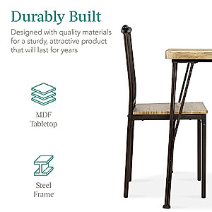 Best Choice Products 3-Piece Dining Set Modern Dining Table Set, Metal and Wood Square Dining Table for Kitchen, Dining Room, Dinette, Breakfast Nook w/ 2 Chairs - Brown