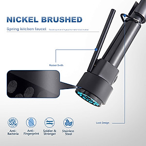 NeierThodore Kitchen Faucet with LED,Stainless Steel Single Handle Single Hole Kitchen Sink Faucet with Pull Down Sprayer,Spring Matte Black Kitchen Faucets