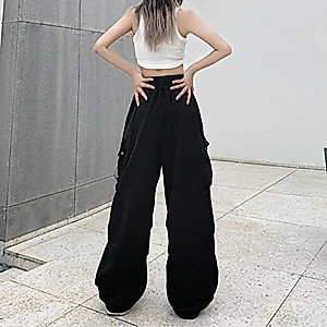 Cargo Pants for Women, Vintage High Waisted Hip Hop Joggers Pants Y2k Cargo Pants Flap Pocket Wide Straight Leg Baggy Pants Loose Fit Y2k Cargo Pants with Pockets Wide Leg Trousers E-Girl Streetwear