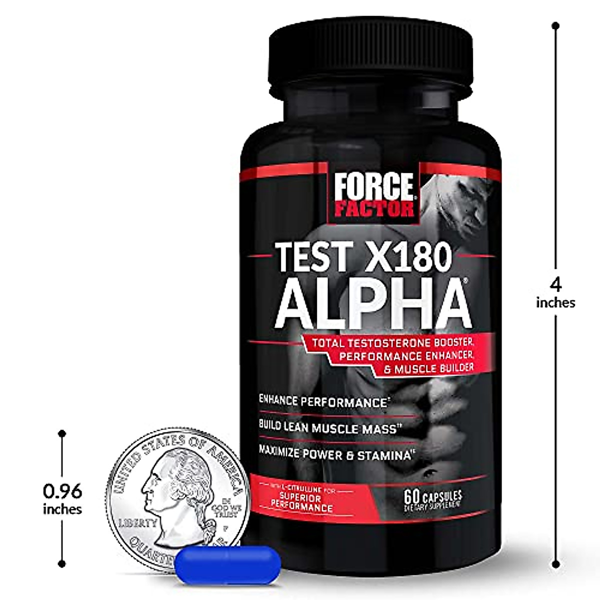 Force Factor Test X180 Alpha, Testosterone Booster for Men, Testosterone Supplement with L-Citrulline to Help Build Muscle and Strength, Boost Nitric Oxide for Performance, 60 Count (Pack of 2))