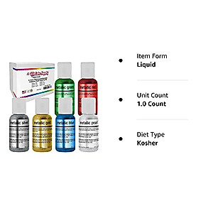 U.S. Cake Supply Airbrush Cake Pearlescent Shimmer Metallic Color Set - The 6 Most Popular Metallic Colors in 0.7 fl. oz. (20ml) Bottles - Safely Made in the USA product