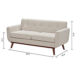 Kingfun Tbfit 65" W Loveseat Sofa, Mid Century Modern Decor Love Seat Couches for Living Room, Button Tufted Upholstered Love Seats Furniture, Solid and Easy to Install Small Couch for Bedroom, Beige…
