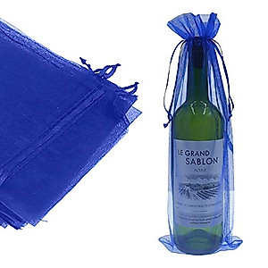 Bezall 20Pcs Organza Wine Gift Bags with Drawstrings, Mesh Wine Bottle Covers for Christmas, Wedding, Birthday, Wine Tasting, Housewarming (Royal Blue)