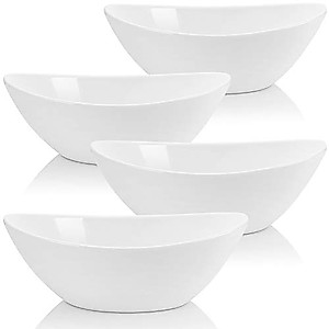 Lawei 4 Pack Porcelain Serving Bowls, 36 Oz Oval Ceramic Mixing Bowls, 9" Large Serving Dishes for Salads, Spaghetti, Dessert, Veggie, Potatoes and Fruits, Side Dishes, Microwave & Dishwasher Safe