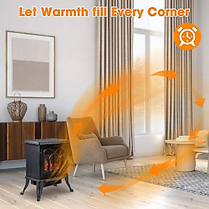 Electric Fireplace Heater, Space Heater for Indoor Use, Portable Fireplace Heater with Realistic Flame Effect, Retro Style Small Room Heater, Overheat Protection, (Black, 17INCH)