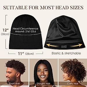 LULUSILK 100% Mulberry Silk Bonnet for Sleeping Women and Men, No More Frizzy Tangled Hair, Real Silk Sleep Cap for Curly Hair, Black, Pack of 1