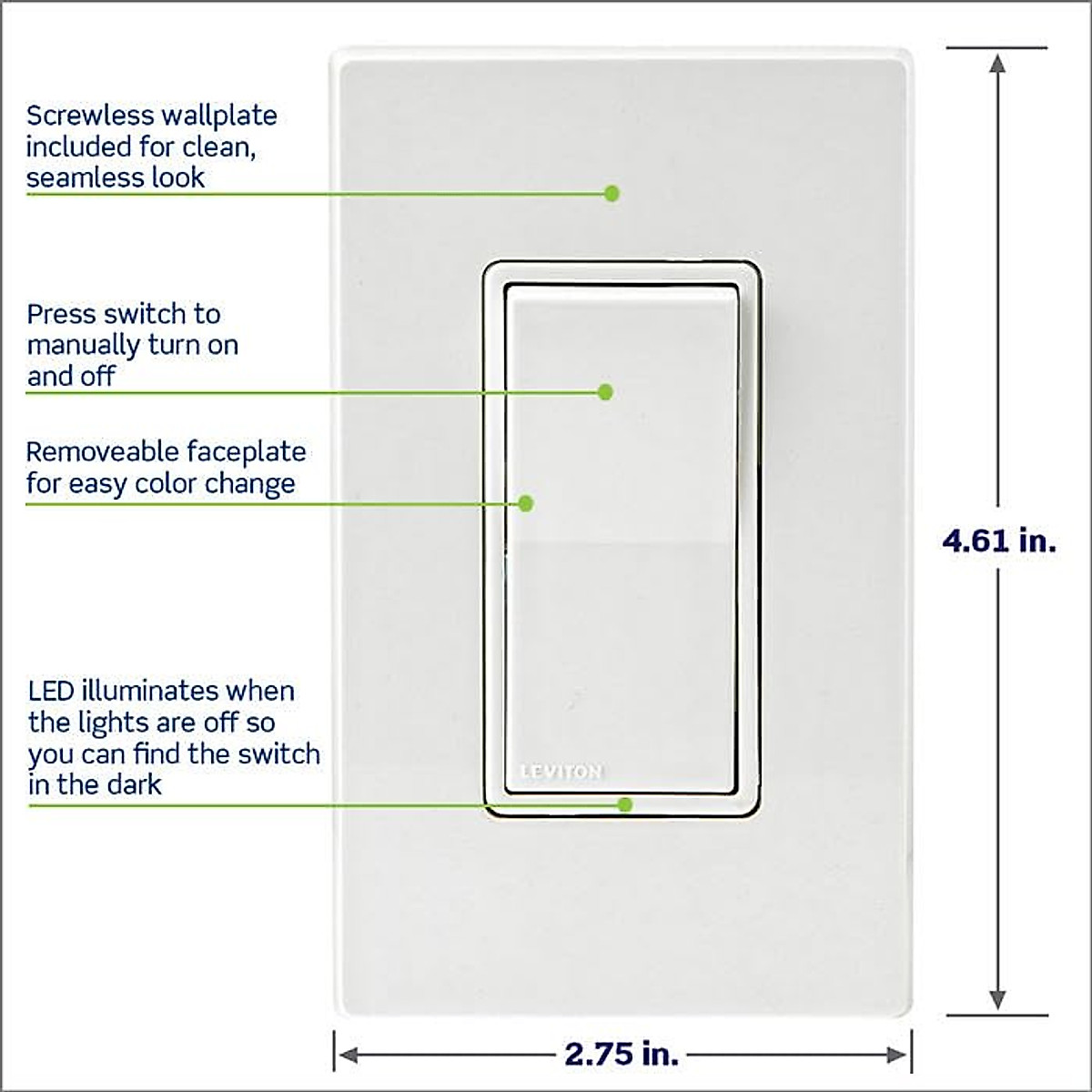 Leviton D215S-1BW Decora Smart Wi-Fi, No Hub Required (2nd Gen) 15A Light Switch