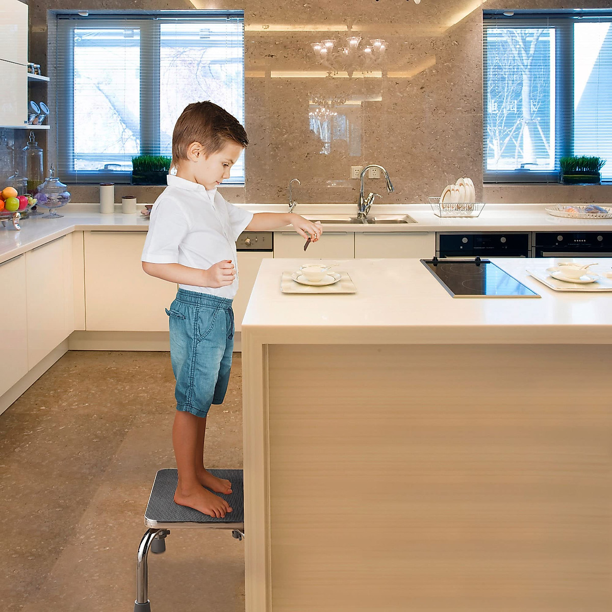 AW Medical Steel Step Stool Anti-Slip Platform Footstool for Seniors Adults 330lbs Weight Limit