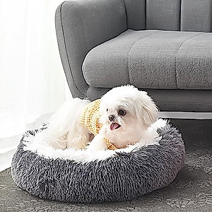 Something Different Calming Dog & Cat Bed, Anti-Anxiety Donut Cuddler Warming Cozy Soft Round Bed, Fluffy Faux Fur Plush Cushion Bed for Small Medium Dogs and Cats,24”,Dark Grey