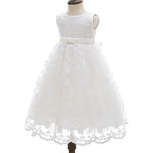 Meiqiduo Baby Girls Lace Christening Baptism Gowns Dresses with Bonnet