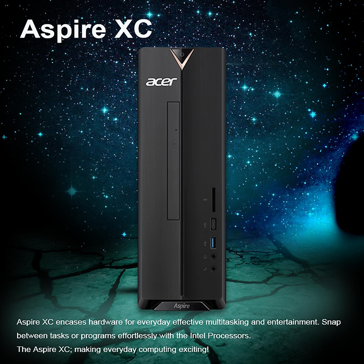 acer Aspire Tower Desktop, Intel Celeron J4125 Processor, 16GB RAM, 1TB PCIe SSD, DVD, VGA, HDMI, Wi-Fi, Wired KB & Mouse, Windows 11 Home, Black, D17W6